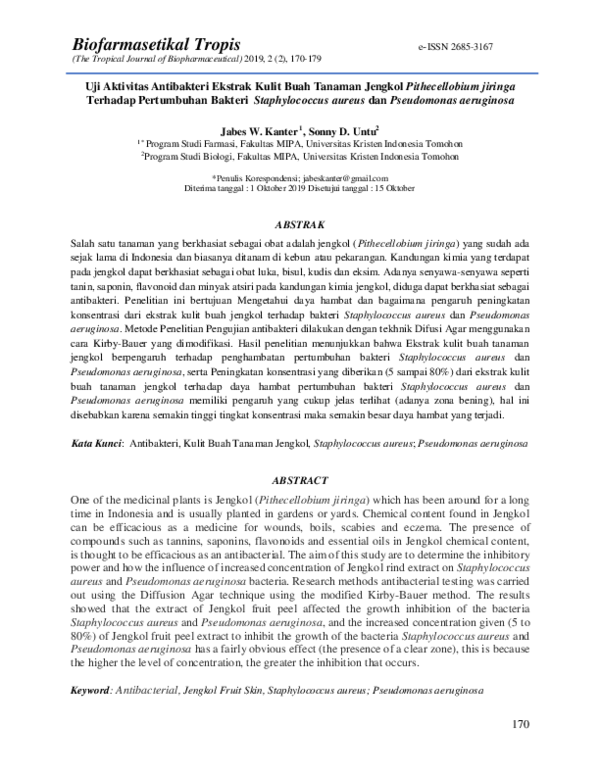 (PDF) Uji Aktivitas Antibakteri Ekstrak Kulit Buah Tanaman Jengkol ...