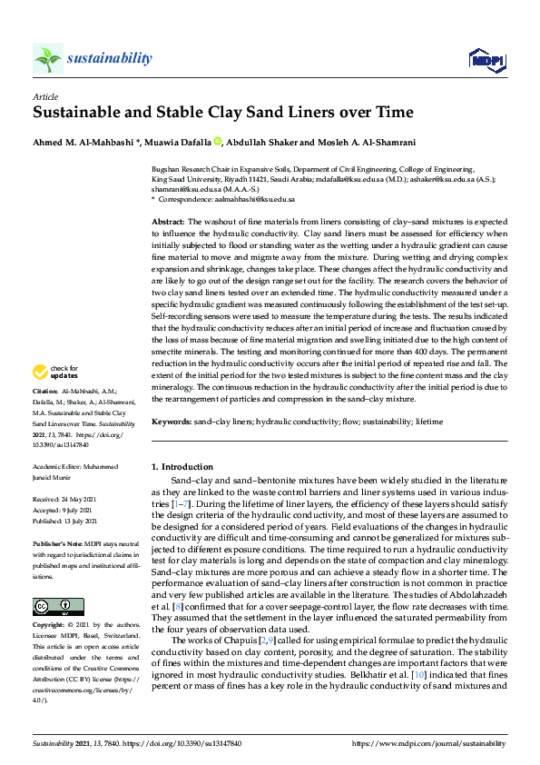 (PDF) Sustainable and Stable Clay Sand Liners over Time