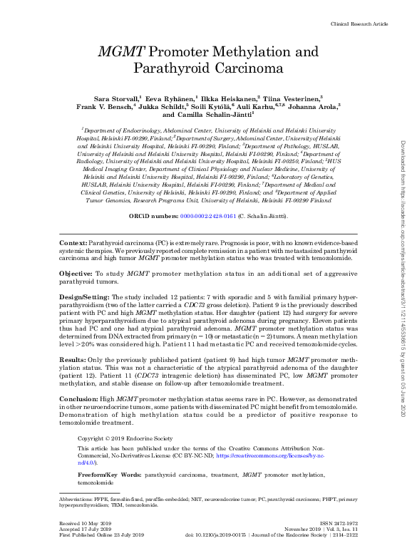 (PDF) MGMT Promoter Methylation and Parathyroid Carcinoma
