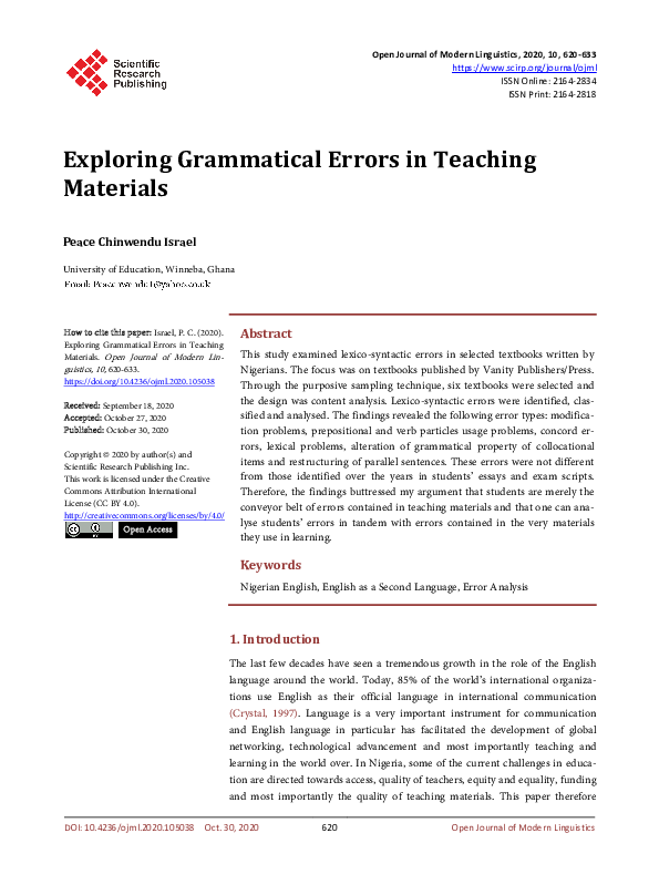 (PDF) Exploring Grammatical Errors in Teaching Materials