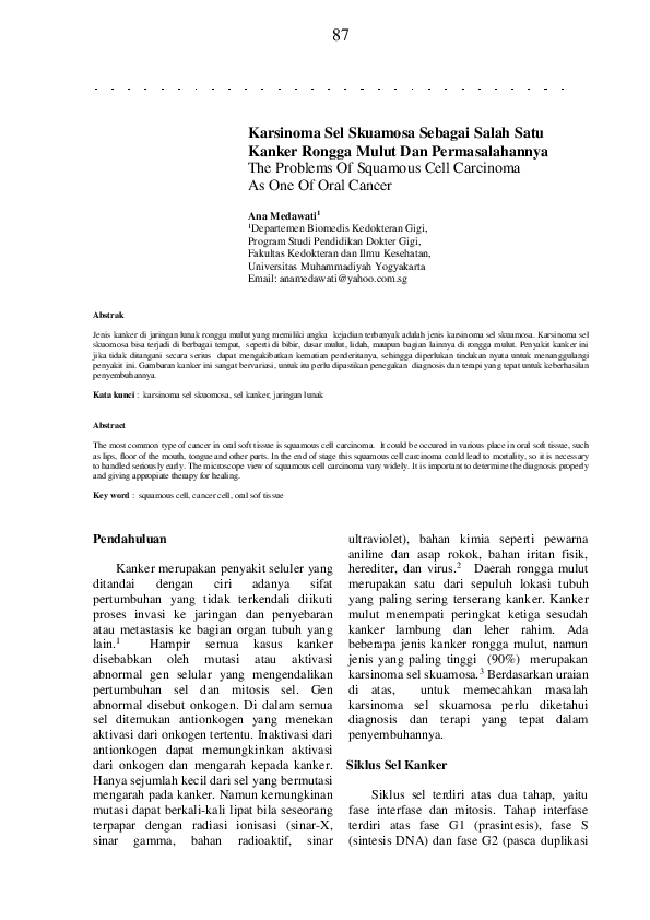 (PDF) Karsinoma Sel Skuamosa Sebagai Salah Satu Kanker Rongga Mulut Dan ...