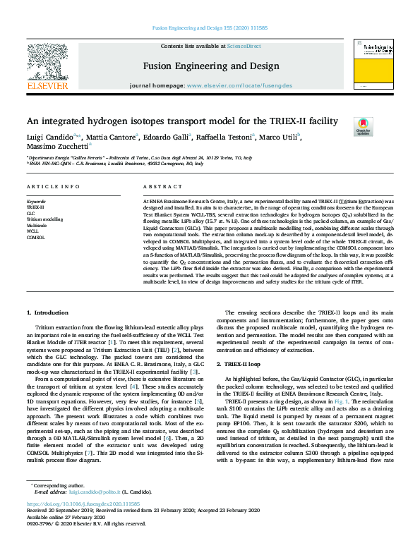 (PDF) An integrated hydrogen isotopes transport model for the TRIEX-II ...