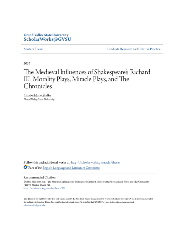 (PDF) The Medieval Influences of Shakespeare’s Richard III: Morality ...