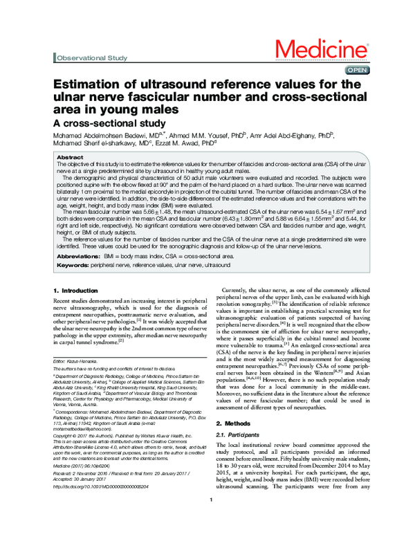 (PDF) Estimation of ultrasound reference values for the ulnar nerve ...