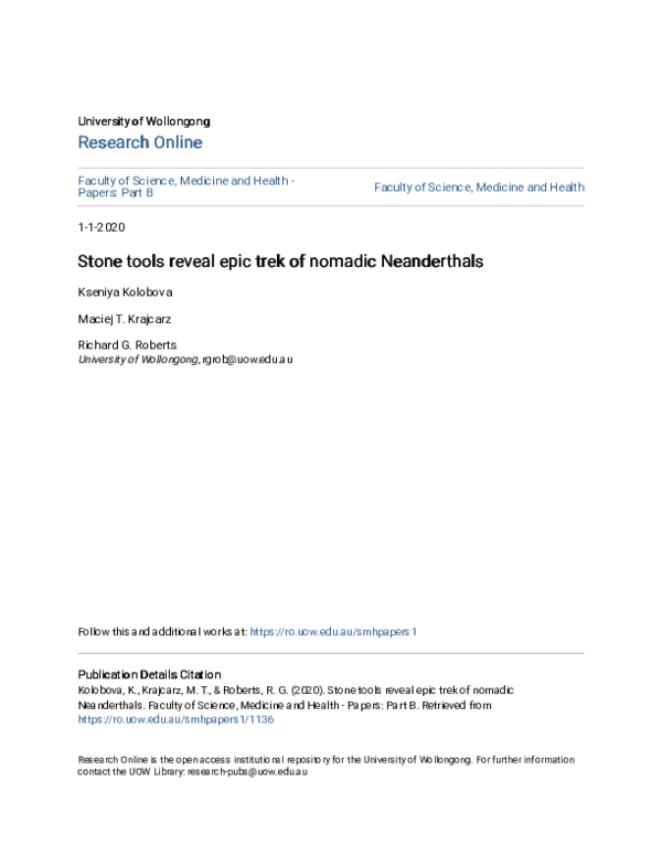 (PDF) Stone tools reveal epic trek of nomadic Neanderthals