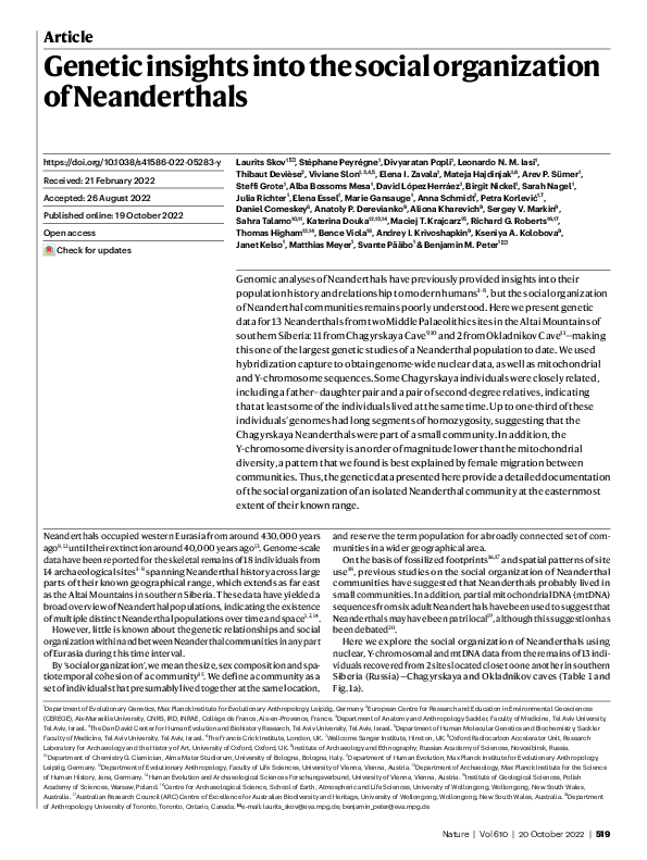 (PDF) Genetic insights into the social organization of Neanderthals