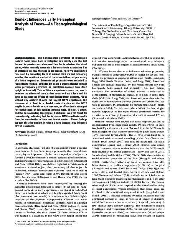 (PDF) Context Influences Early Perceptual Analysis of Faces—An Electrophysiological Study