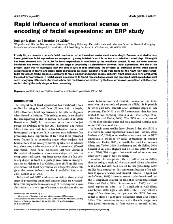 (PDF) Rapid influence of emotional scenes on encoding of facial expressions: an ERP study