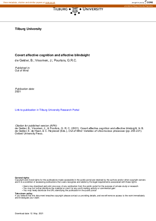 (PDF) Covert affective cognition and affective blindsight | Beatrice de ...
