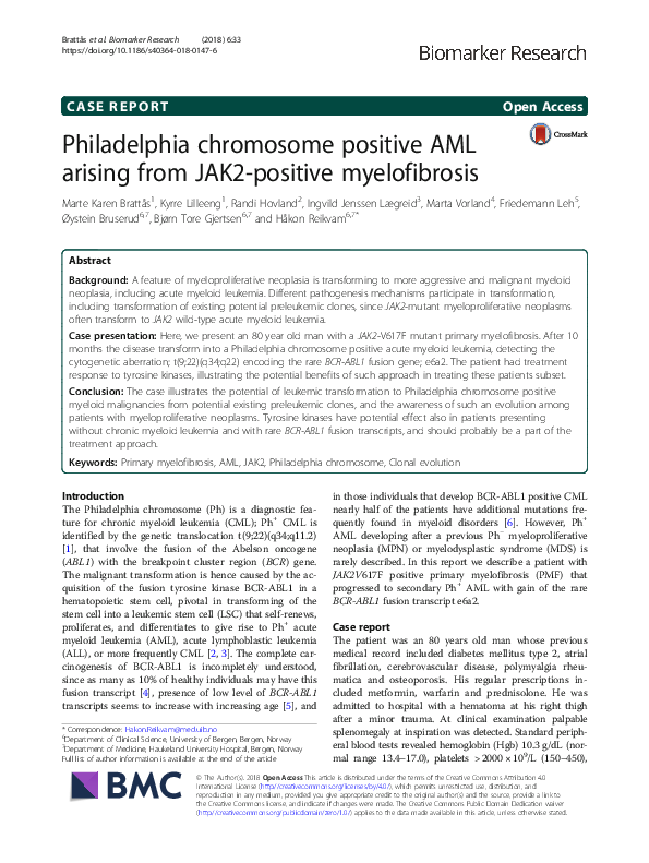 (PDF) Philadelphia chromosome positive AML arising from JAK2-positive ...