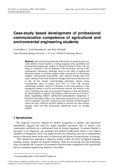 (PDF) Case-study based development of professional communicative competence of agricultural and ...