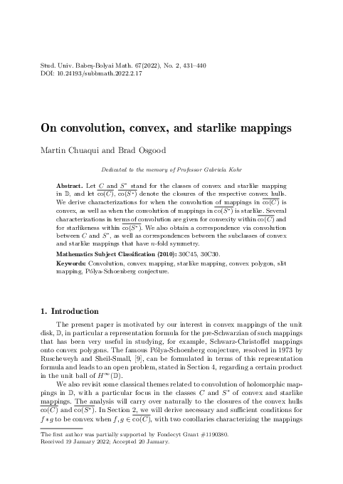 (PDF) On convolution, convex, and starlike mappings | Brad Osgood - Academia.edu