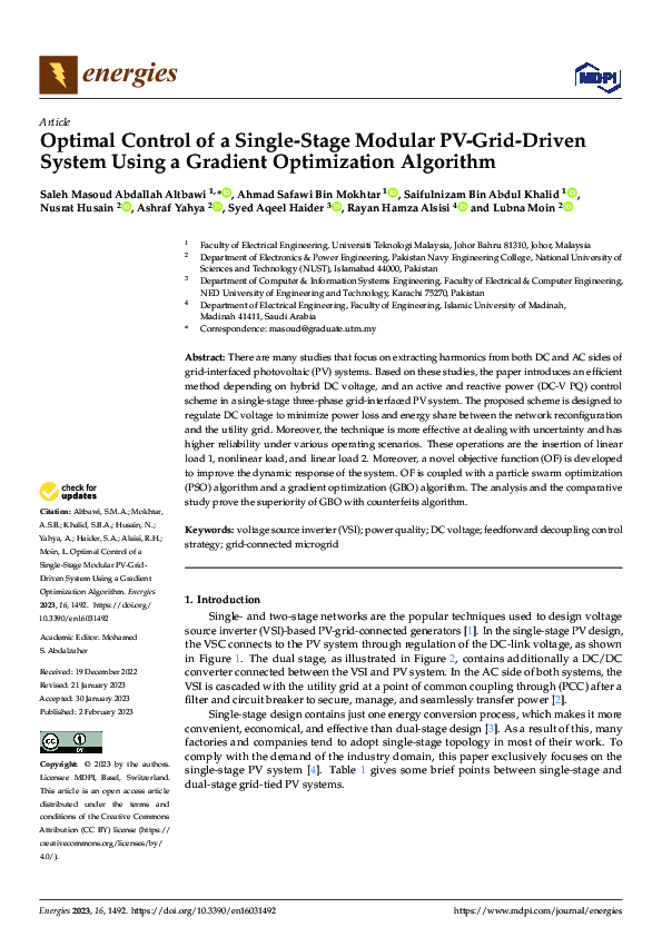(PDF) Optimal Control of a Single-Stage Modular PV-Grid-Driven System ...
