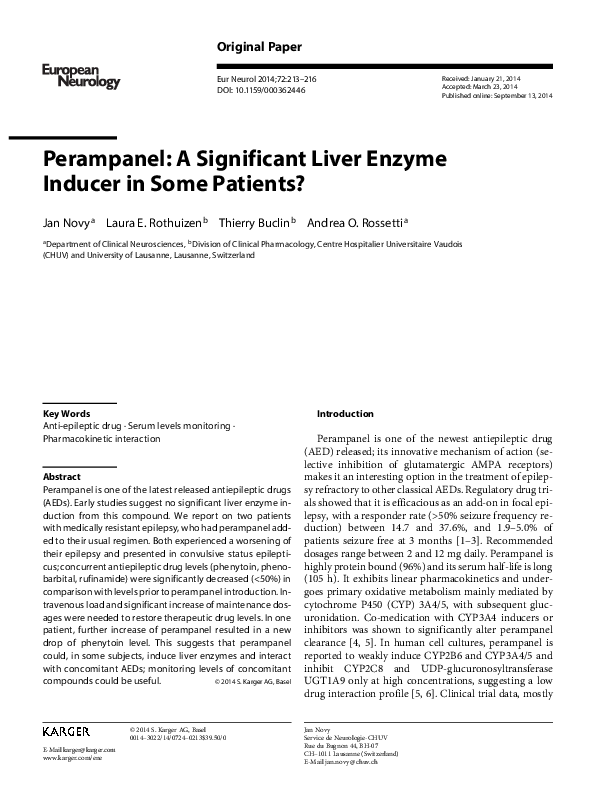 (PDF) Perampanel: A Significant Liver Enzyme Inducer in Some Patients?