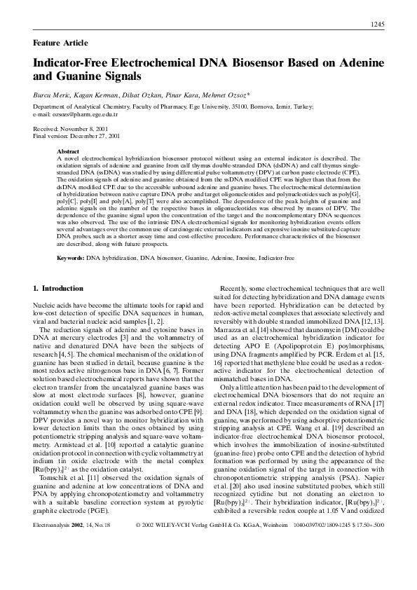 (PDF) Indicator-Free Electrochemical Dna Biosensor for the Detection of Hybridisation Reaction ...