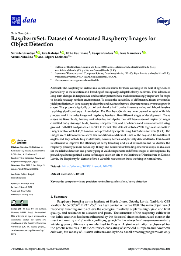(PDF) RaspberrySet: Dataset of Annotated Raspberry Images for Object Detection