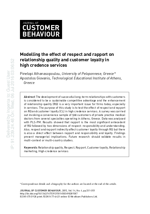 (PDF) Modelling the effect of respect and rapport on relationship ...