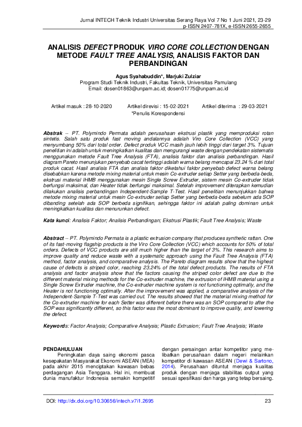 (PDF) Analisis Defect Produk Viro Core Collection dengan Metode Fault ...