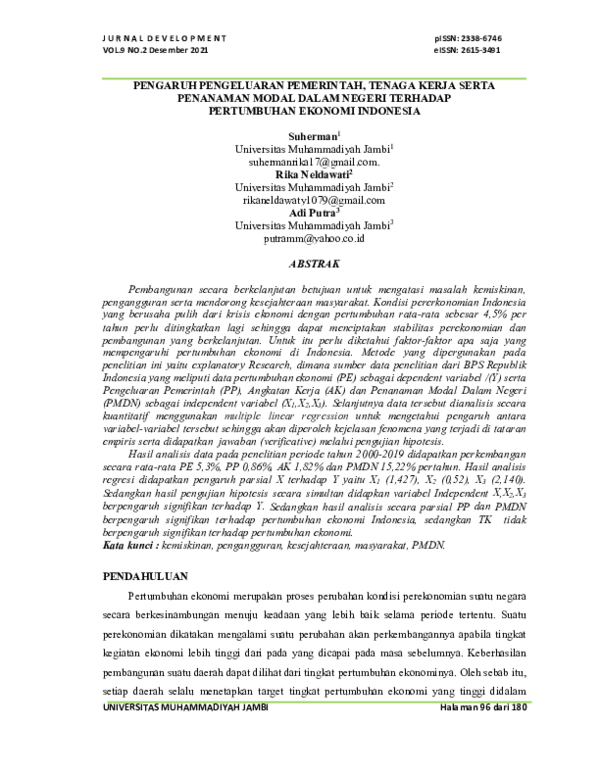 (PDF) Pengaruh Pengeluaran Pemerintah, Tenaga Kerja Serta Penanaman Modal Dalam Negeri Terhadap ...