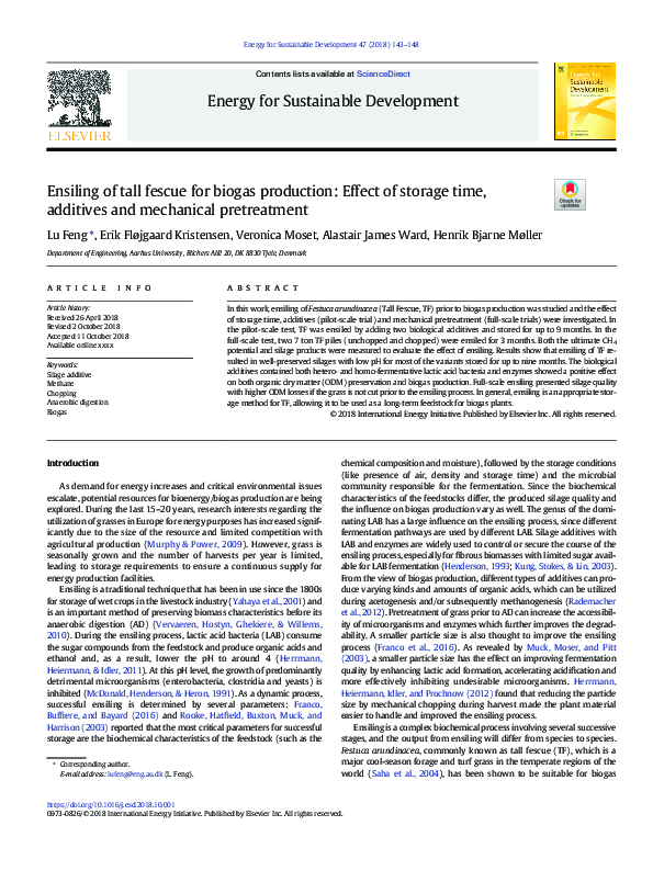 (PDF) Ensiling of tall fescue for biogas production: Effect of storage ...