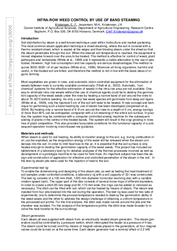 (PDF) Intra-Row Weed Control by use of Band Steaming