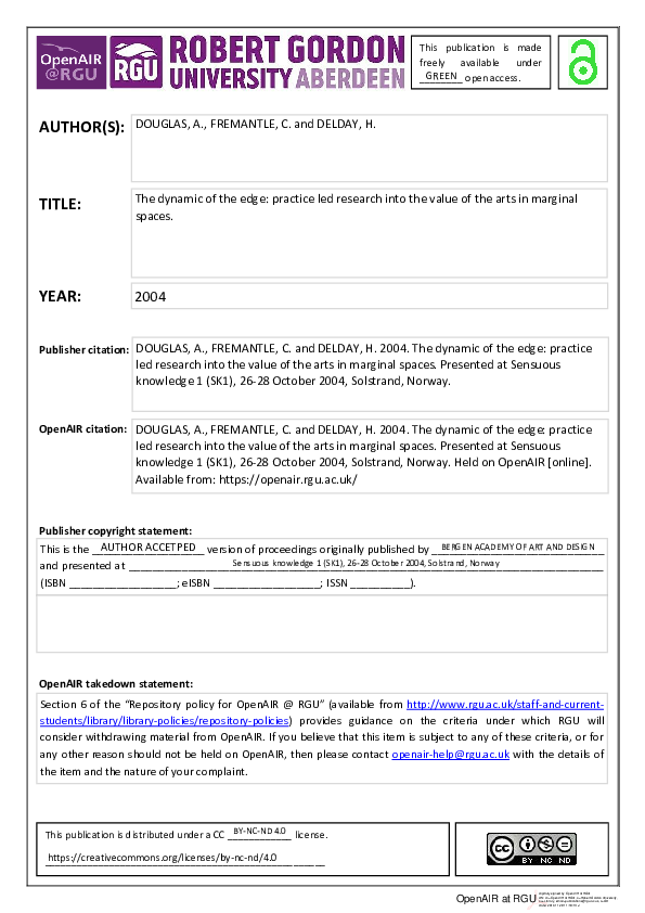(PDF) The dynamic of the edge: practice led research into the value of ...