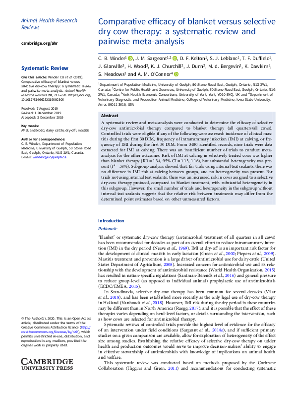 (PDF) Comparative efficacy of blanket versus selective dry-cow therapy ...