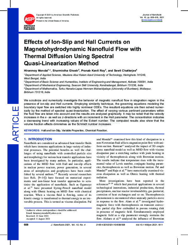 (PDF) Effects of Ion-Slip and Hall Currents on Magnetohydrodynamic Nanofluid Flow with Thermal ...