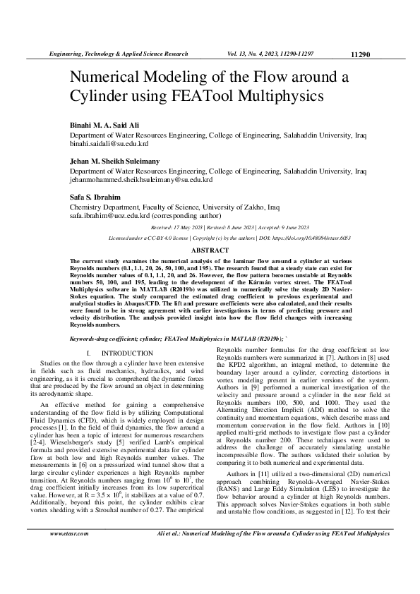 (PDF) Numerical Modeling of the Flow around a Cylinder using FEATool Multiphysics