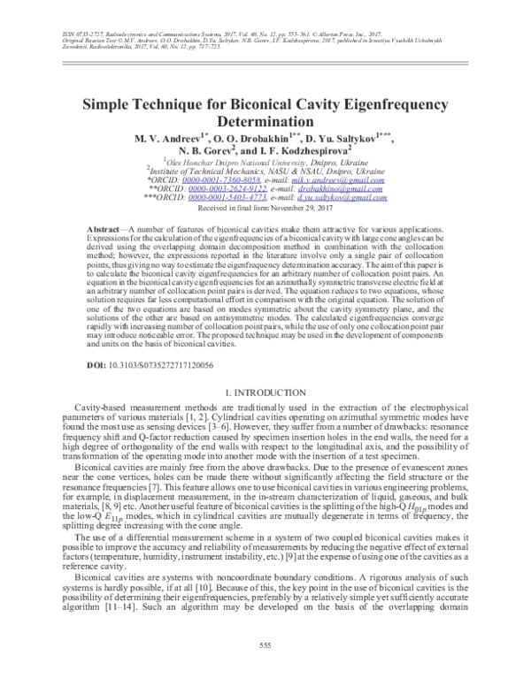 (PDF) Simple technique for biconical cavity eigenfrequency determination