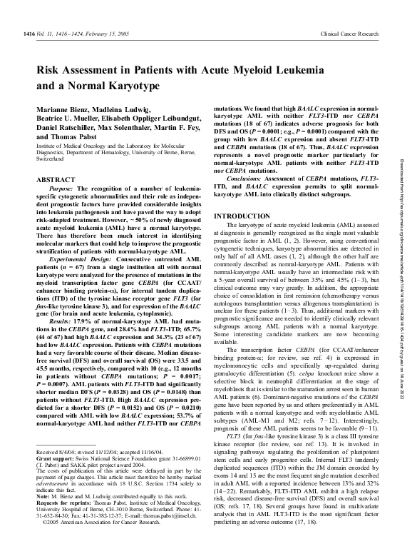 (PDF) Risk Assessment in Patients with Acute Myeloid Leukemia and a ...