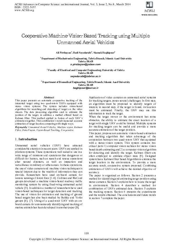(PDF) Cooperative Machine-Vision-Based Tracking using Multiple Unmanned Aerial Vehicles