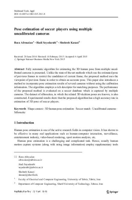 (PDF) Pose estimation of soccer players using multiple uncalibrated cameras