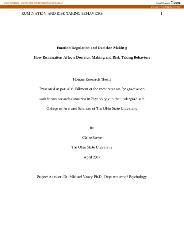 (PDF) Emotion Regulation and Decision Making: How Rumination Affects ...