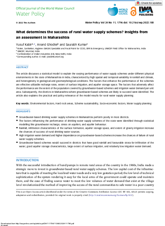 (PDF) What determines the success of rural water supply schemes ...