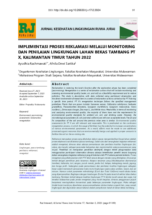 (PDF) Implementasi Proses Reklamasi Melalui Monitoring Dan Penilaian ...
