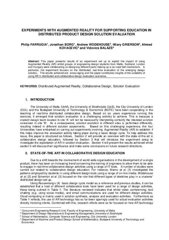 (PDF) Experiments with augmented reality for supporting education in distributed product design ...