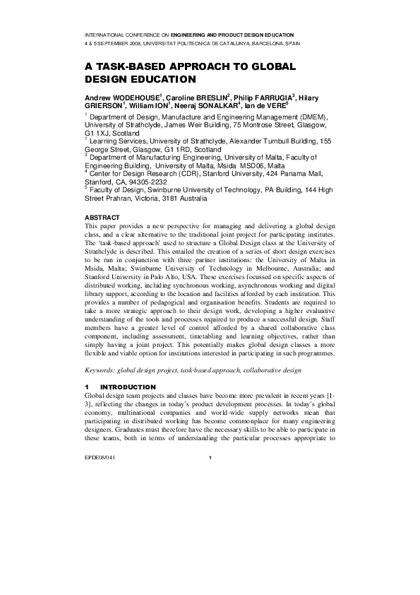 (PDF) A task based approach to global design education
