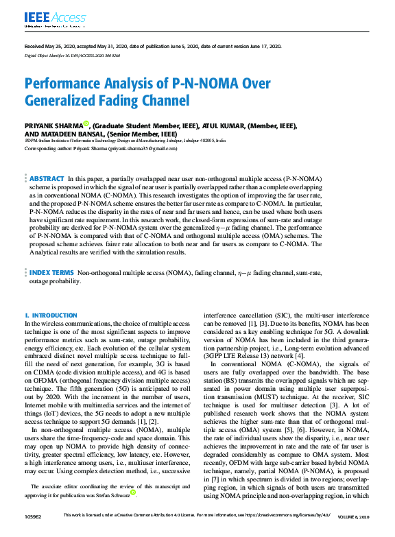 (PDF) Performance Analysis of P-N-NOMA Over Generalized Fading Channel