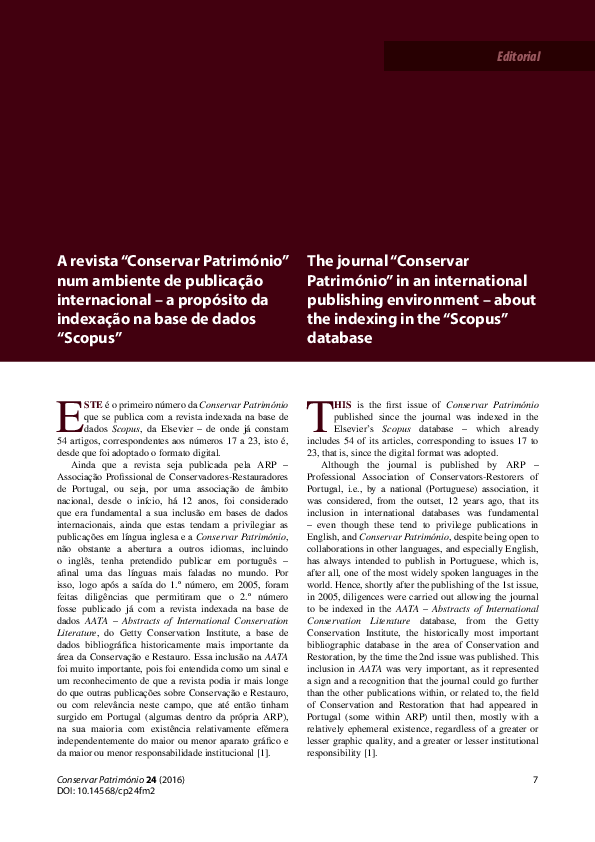 (PDF) The journal Conservar Património in an international publishing environment - about the ...