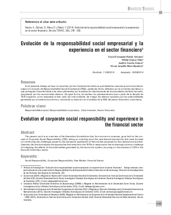 (PDF) Evolución de la responsabilidad social empresarial y la experiencia en el sector financiero