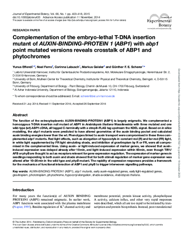 (PDF) Complementation of the embryo-lethal T-DNA insertion mutant of ...