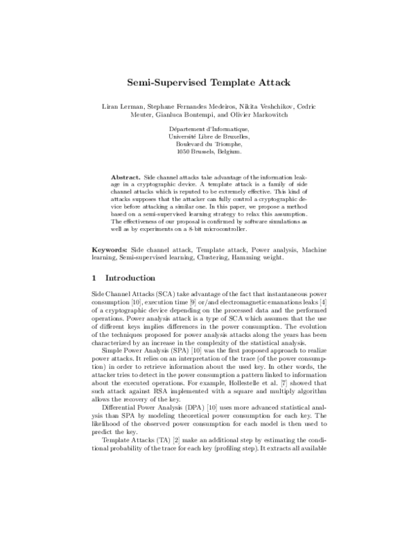 (PDF) Semi-Supervised Template Attack