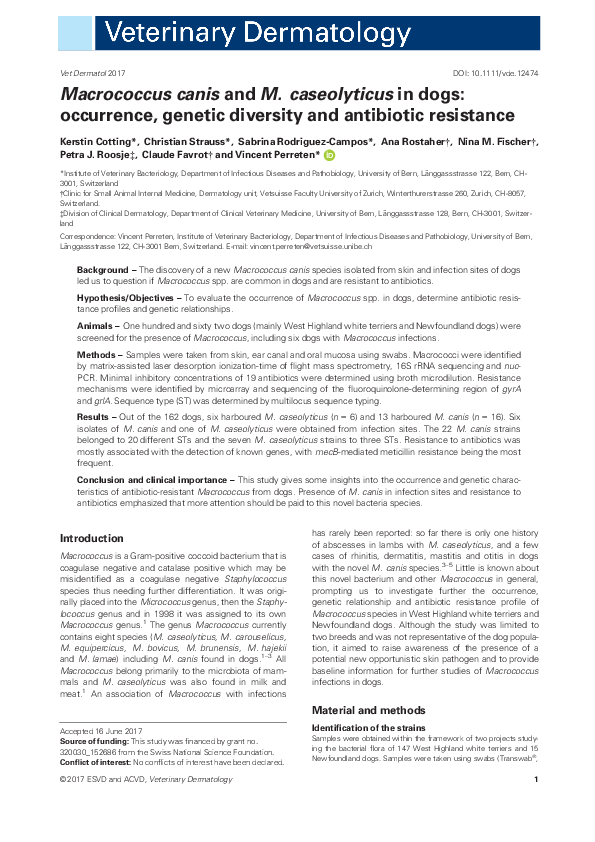 (PDF) Macrococcus canis and M. caseolyticus in dogs: occurrence ...