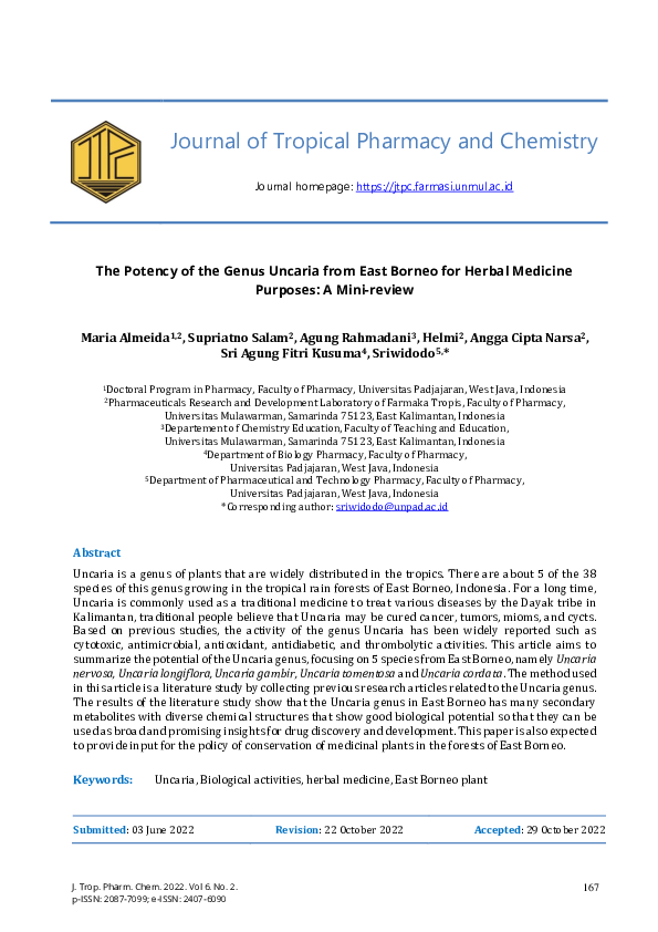 (PDF) The Potency of the Genus Uncaria from East Borneo for Herbal ...