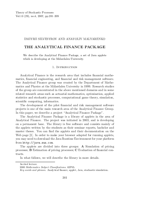 (PDF) The Analytical Finance Package