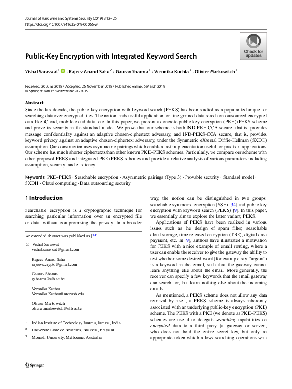 (PDF) Public-Key Encryption with Integrated Keyword Search