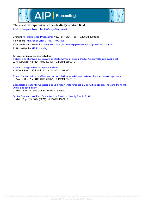 (PDF) The spectral expansion of the elasticity random field | Anatoliy Malyarenko - Academia.edu