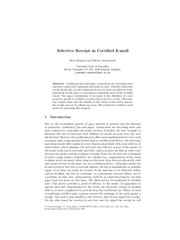 (PDF) Selective Receipt in Certified E-mail