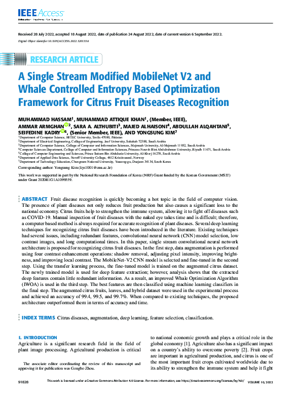 Pdf A Single Stream Modified Mobilenet V2 And Whale Controlled Entropy Based Optimization